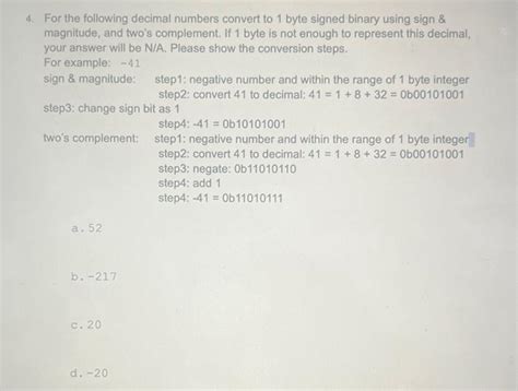Solved 4 For The Following Decimal Numbers Convert To 1 Chegg