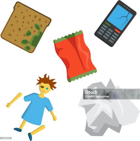 쓰레기 원소 쓰레기 봉투 타이어 관리 업계는 개념을 활용하고 폐기물 생태를 활용 하여 재활용 처리 상자 벡터 일러스트를 병 수 가구에 대한 스톡 벡터 아트 및 기타 이미지