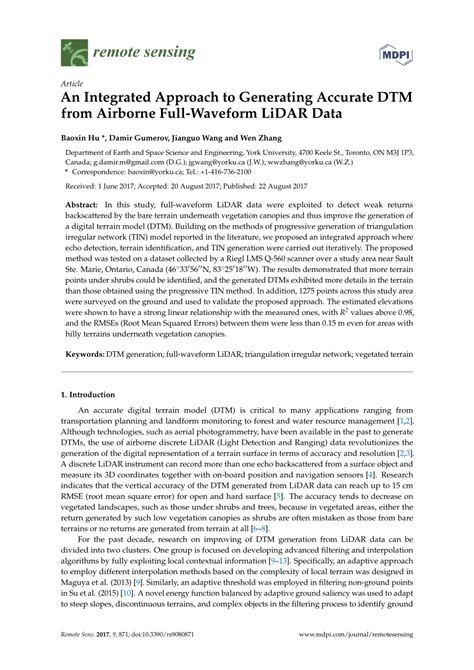 Pdf An Integrated Approach To Generating Accurate Dtm From Airborne