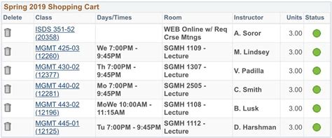Management My Spring 2019 Schedule Any Commentsconcerns For Any Of