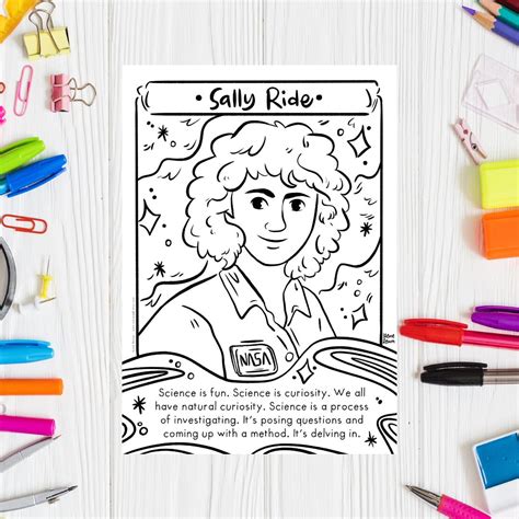 Science Coloring Page Sally Ride Women In Space Women History Month Printable Drawing Female
