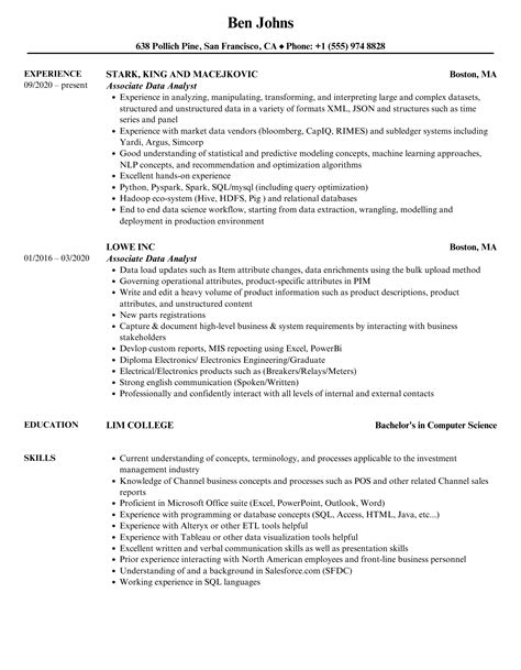 Associate Data Analyst Resume Samples Velvet Jobs