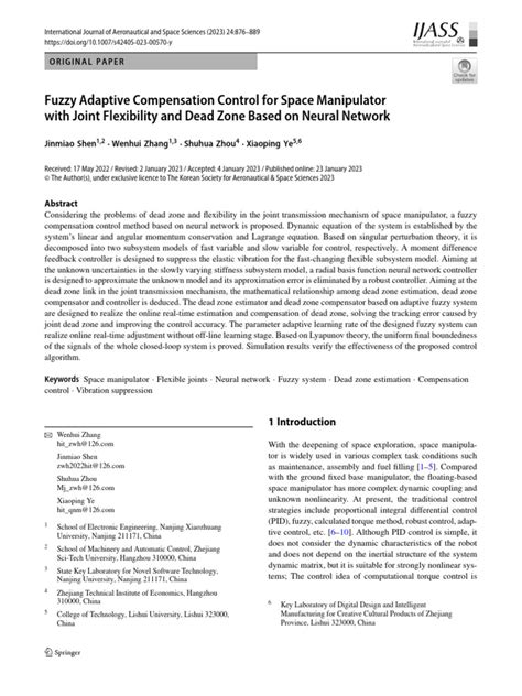 shen et al 2023 fuzzy adaptive compensation control for space mani