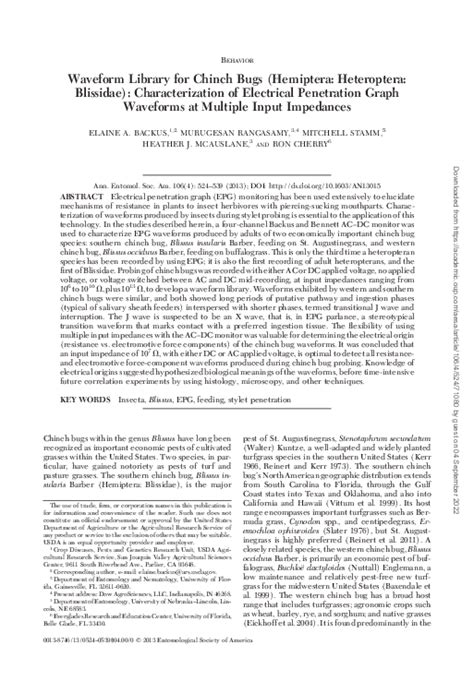 Pdf Waveform Library For Chinch Bugs Hemiptera Heteroptera Blissidae Characterization Of