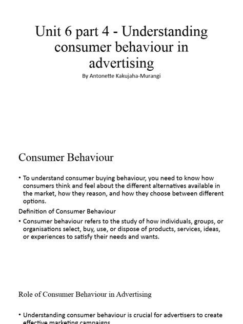 Unit 6 Part 5 Understanding Consumer Behaviour In Advertising Pdf
