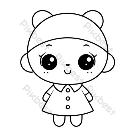 개요 스케치 귀여운 작은 아기 인형 색칠 공부 페이지 그리기 벡터 일러스트 Png Png 무료 다운로드 Pikbest