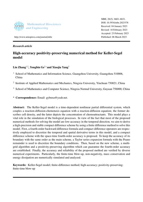 pdf high accuracy positivity preserving numerical method for keller