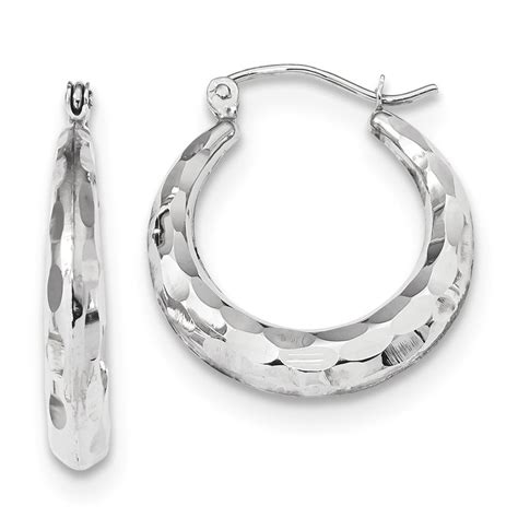14k White Gold Polished And Sparkle Cut Hoop Earrings Measures 22