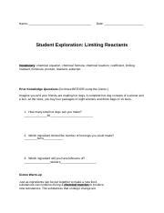 Limiting Reactant Docx Name Date Student Exploration Limiting Reactants Vocabulary