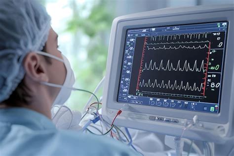 Healthcare Professional Monitors Vital Signs On A Medical Screen