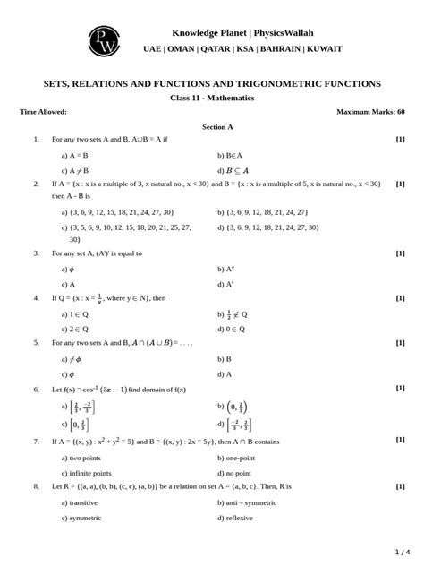 sets relations and functions and trigonometric functions pdf