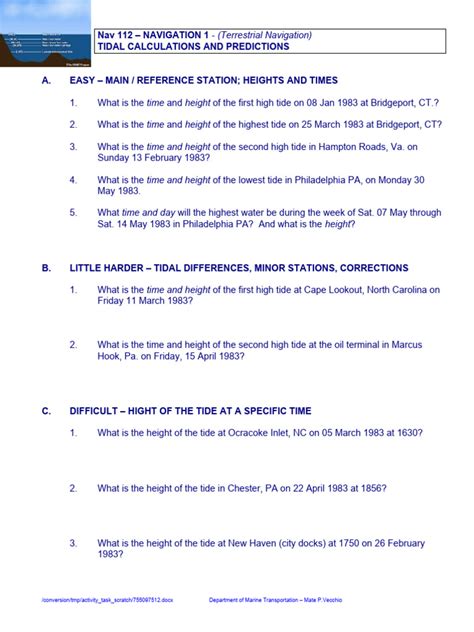 Nav 112 Tides Problems All Levels Of Difficulty Sp 2023 Pdf