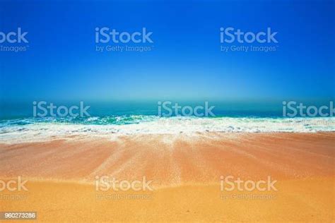 아름 다운 열 대 해변의 푸른 바다 황금빛 모래와 하늘 부드러운 파도와 여름 여행 휴가 배경 개념 Copyspace N와 바다 파노라마 해변에 대한 스톡 사진 및 기타