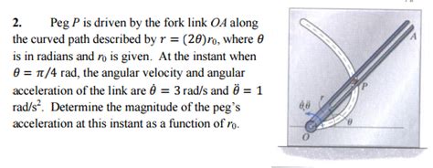 Solved Peg P Is Driven By The Fork Link OA Along The Curved Chegg Com