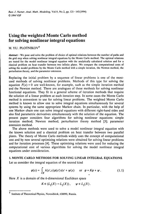 Pdf Using The Weighted Monte Carlo Method For Solving Nonlinear Integral Equations