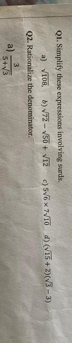 Solved Q1 ﻿simplify These Expressions Involving