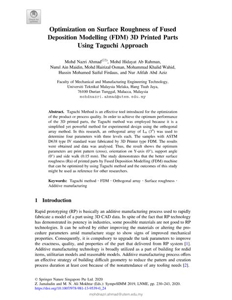 Pdf Optimization On Surface Roughness Of Fused Deposition Modelling