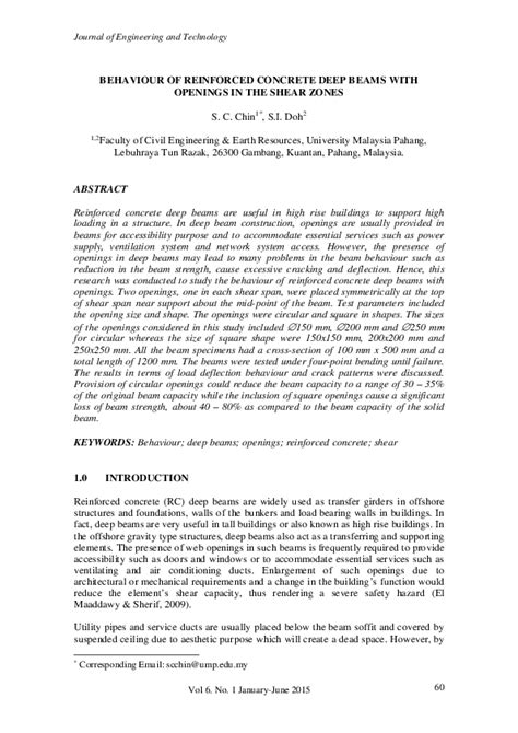 Pdf Behaviour Of Reinforced Concrete Deep Beams With Openings In The Shear Zone Shu Ing Doh