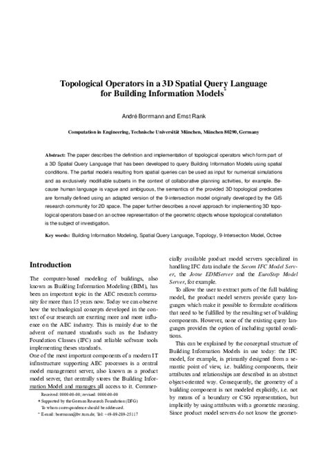 Pdf Topological Operators In A 3d Spatial Query Language For Building Information Models