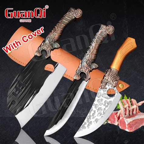 수제 중국식 주방 나이프 본딩 칼 드래곤 헤드 고기 도마 슬라이스 넓은 정육 칼 칼 요리 도구 Aliexpress