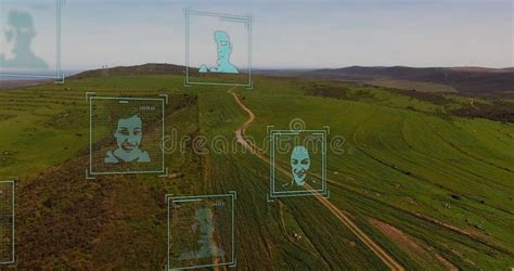 Animation Of Photos Of Diverse People Over Fields Stock Footage Video