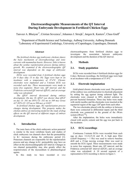 Pdf Electrocardiographic Measurements Of The Qt Interval During Embryonic Development In