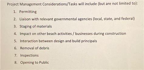 Solved Project Management Considerations/Tasks will include | Chegg.com