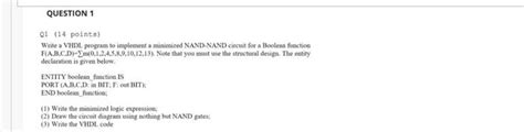 Question 1 Q1 14 Points Write A Vhdl Program To