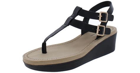 Journee Collection Thong Buckles Wedge Sandals In Black Lyst
