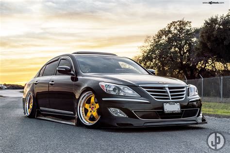 Dramatic Look Of Black Stanced Hyundai Genesis On Gold Rims