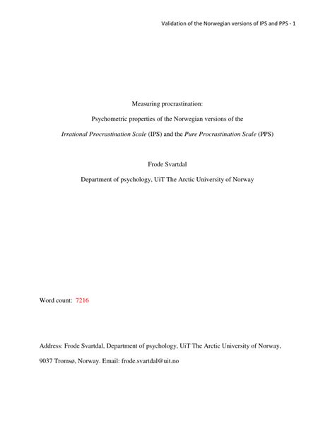 Pdf Measuring Procrastination Psychometric Properties Of The