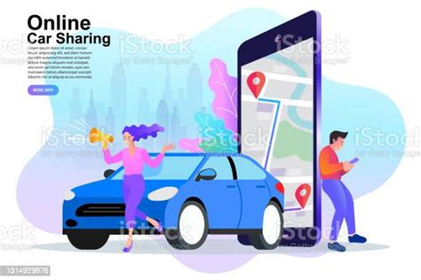온라인 주문 택시 자동차 임대 및 서비스 모바일 응용 프로그램을 사용하여 공유 도시지도에서 택시를 검색하는 남자 벡터 그림입니다 승용차 함께 타기에 대한 스톡 벡터 아트 및