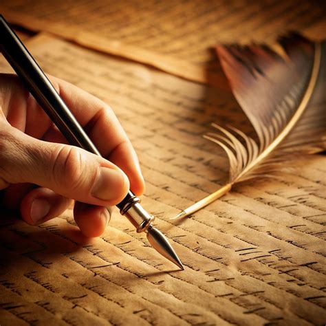 Hand Writing Using Quill Pen Hand Writing On Old Parchment Paper Using