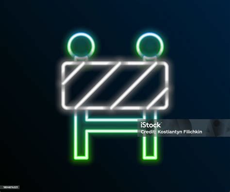 검은 색 배경에 고립 된 빛나는 네온 라인 도로 장벽 아이콘 건설 중인 제한된 영역의 기호입니다 수리 작업 다채로운 개요 개념 벡터 거리에 대한 스톡 벡터 아트 및 기타