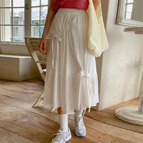 리얼코코 언발 리본 캉캉 롱스커트 여름썸머밴딩플레어플리츠치마코튼하객룩