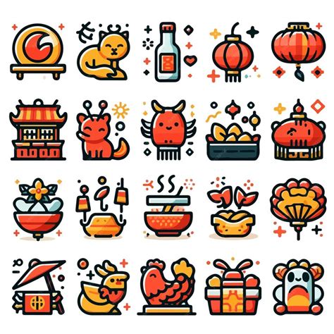 Premium Vector Chinese Icon Set Collection With Flat Background