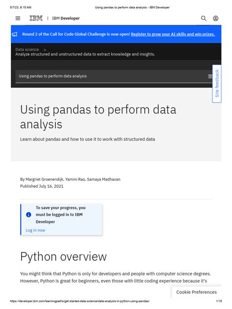 Using Pandas To Perform Data Analysis Ibm Developer Pdf Data Information Technology