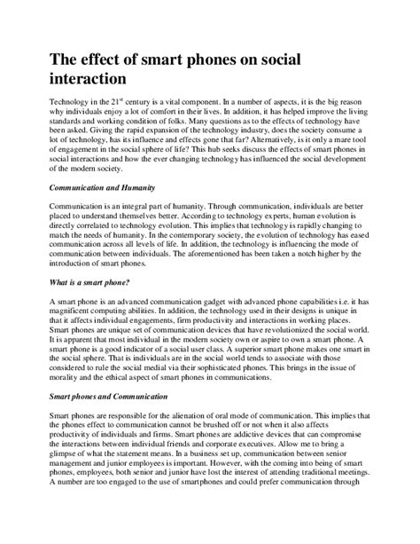 Doc The Effect Of Smart Phones On Social Interaction