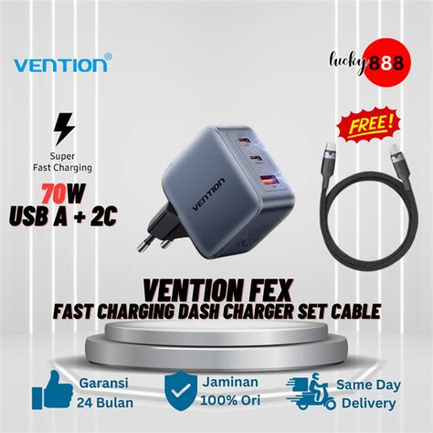 Jual Kepala Adaptor Vention Charger 70w 3port Usb Cusb A With Usb C To