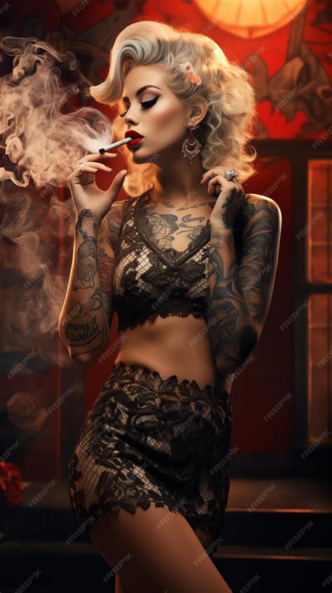 Premium Photo A Woman With Tattoos Smoking A Cigarette