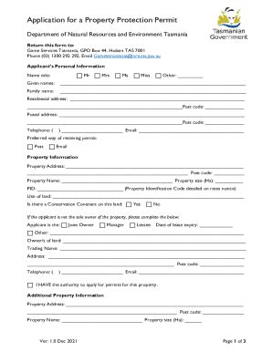 Fillable Online Nre Tas Gov Au Documents Permit Application FormAPPLICATION TO TAKE PROTECTED