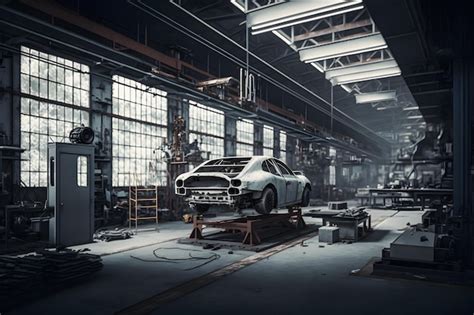 Premium Ai Image Automation Aumobile Factory Concept Robot Assembly Line In Car Manufacturing