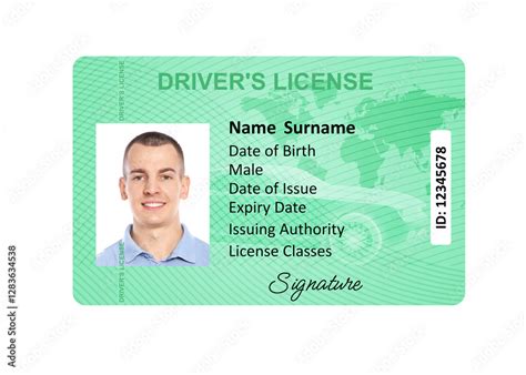 Drivers License With Photo Of Man And World Map Illustration Isolated