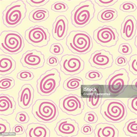 나루토마키 간단한 손으로 그린 낙서가 있는 매끄러운 패턴 배경 경화 된 어묵 분홍색 소용돌이를 얹은라면 아시아 음식 추상 벡터