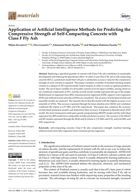 Pdf Application Of Artificial Intelligence Methods For Predicting The Compressive Strength Of