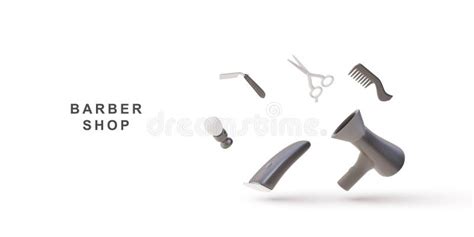 3d Realistic Flying Objects Kit For Barber Shop On A White Background 3d Realistic Flying Objects Kit For Barber Shop On A White Background
