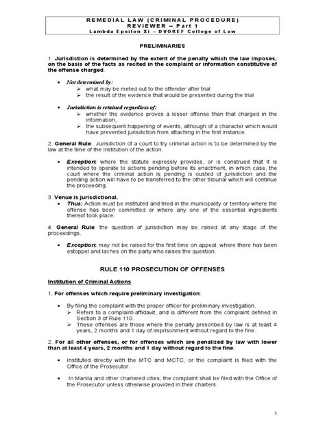 Criminal Procedure Reviewer Part 1 Pdf Prosecutor Lawsuit