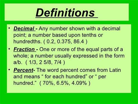Fractions Decimals And Percents