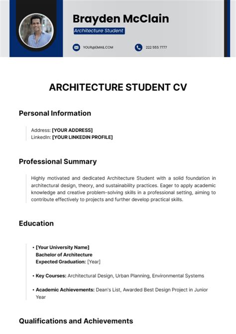 Free Architecture Student Cv Template Edit Online And Download