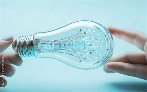 Vibrant D Depiction Of Hands Presenting A Lightbulb Icon With Network Circuits On A Light Blue
